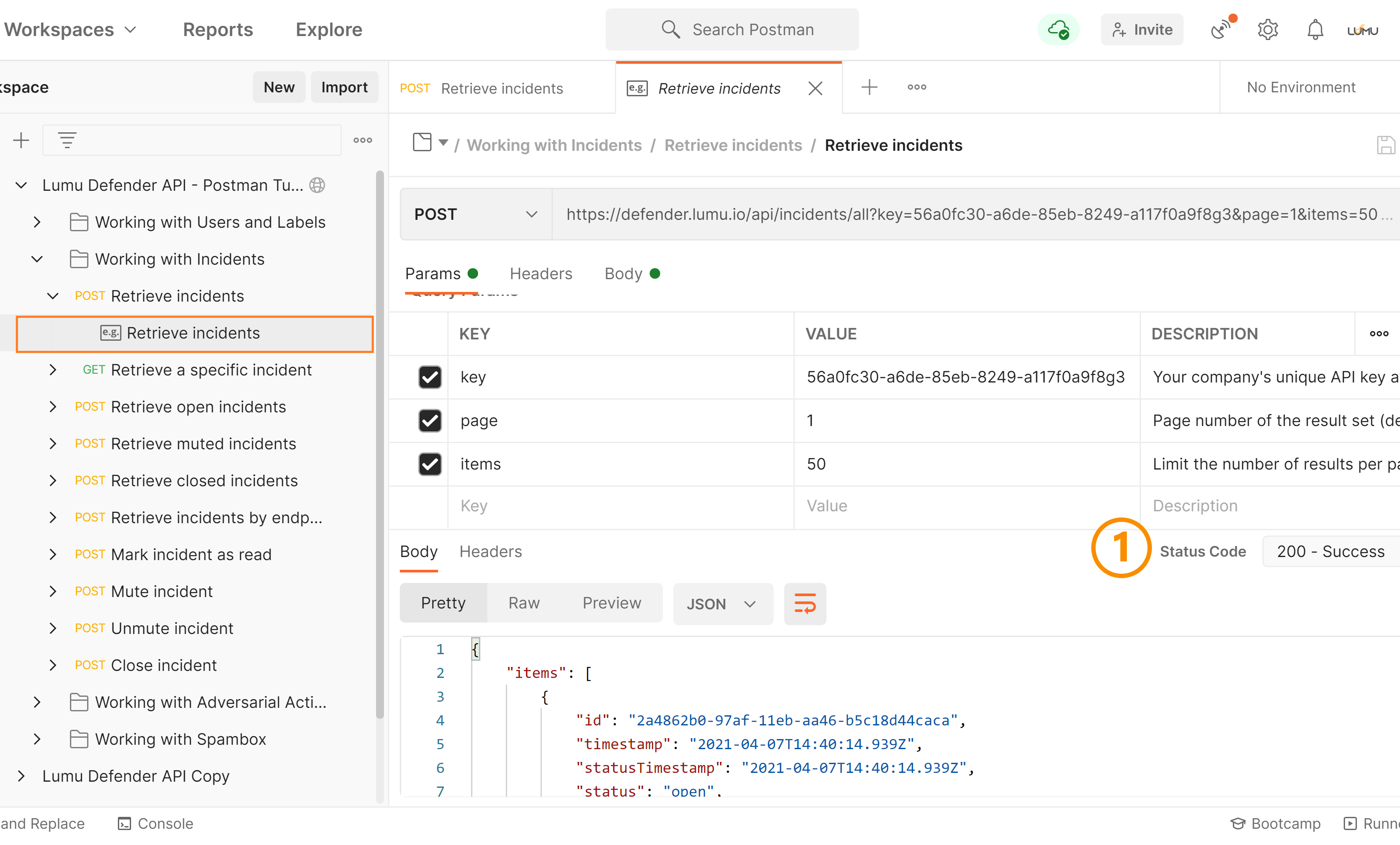 Lumu Defender API - Postman Tutorial