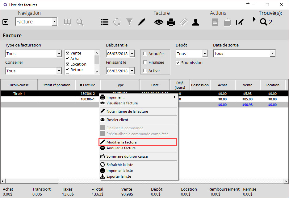 Comment modifier une facture