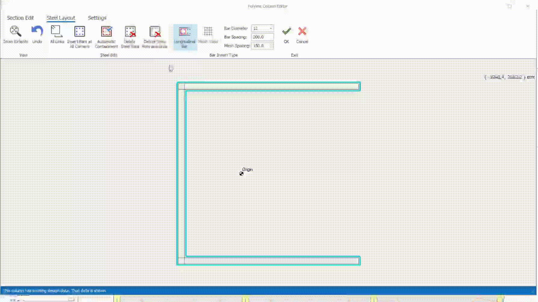Define Merged Wall Reinforcement in Polyline Column Editor