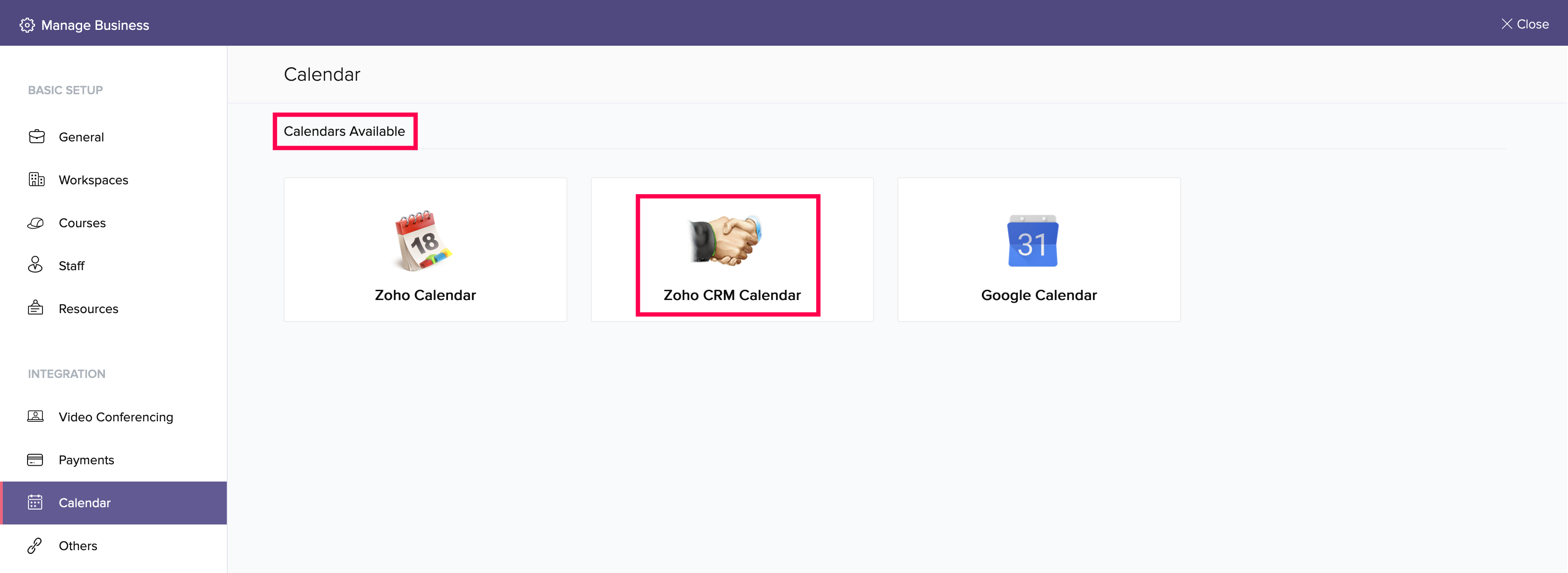 Zoho CRM Calendar Integration