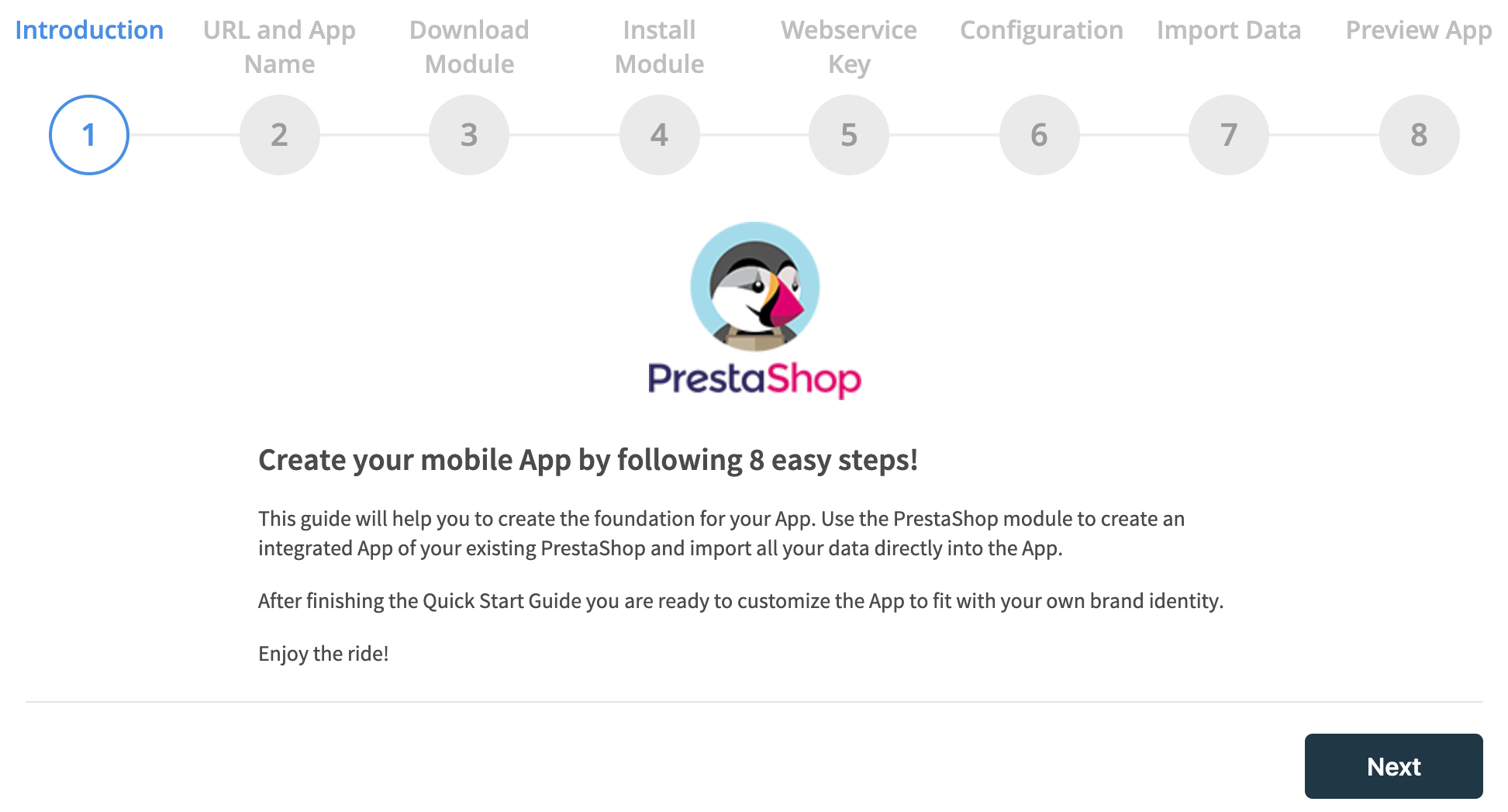 Create a Prestashop app via Quick Start Guide
