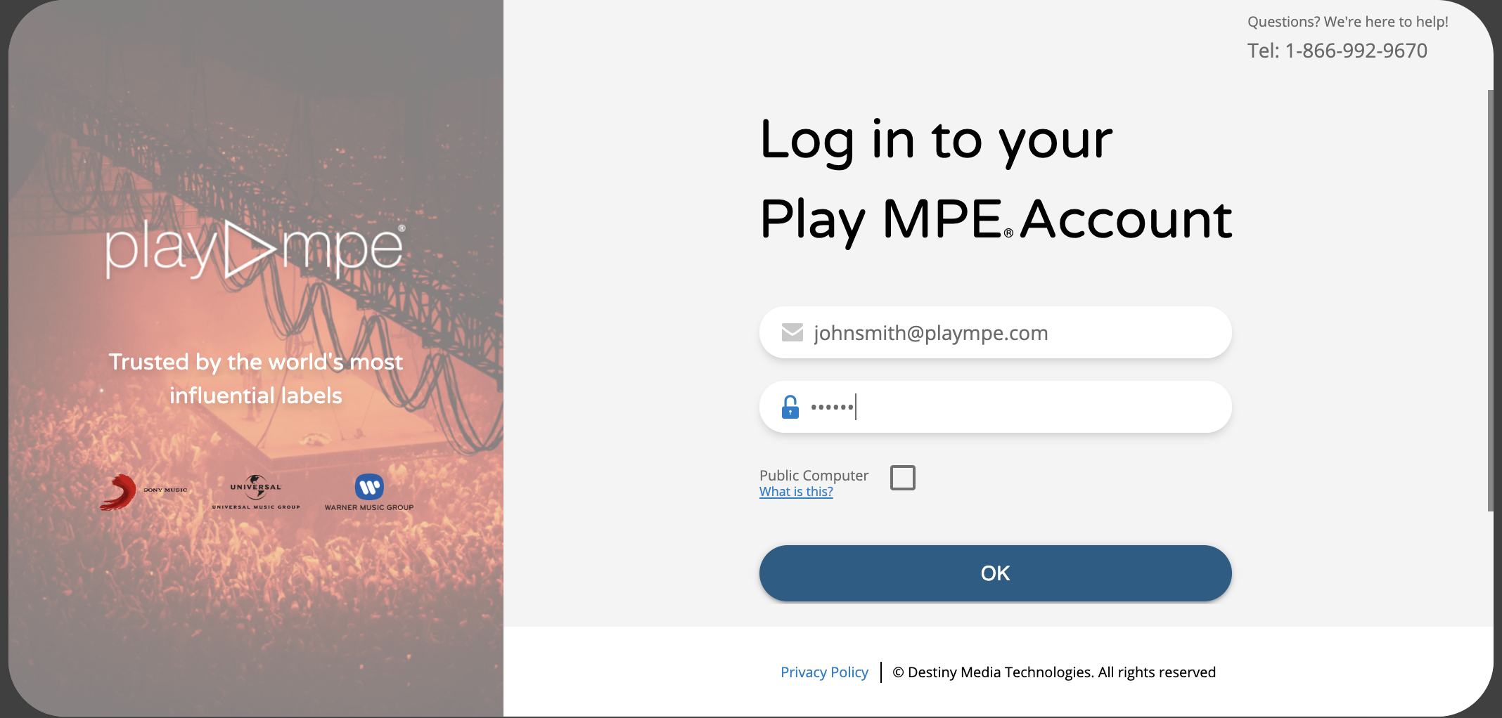 I would like to access the Play MPE Player using a Username and Password