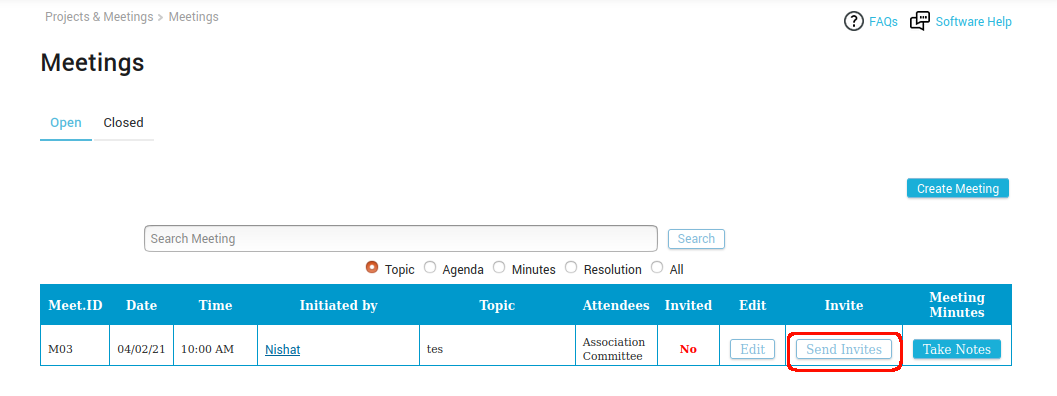 How can I send meeting invites to all Attendees?