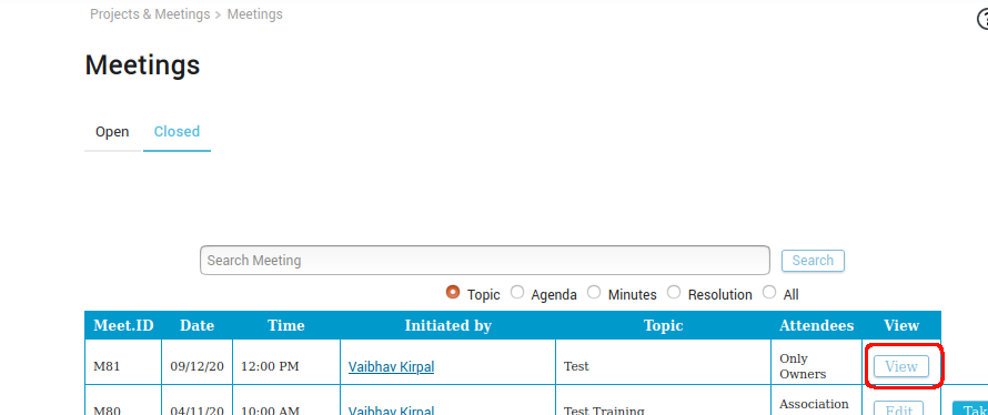 How can I update Minutes on a Meeting that is closed?