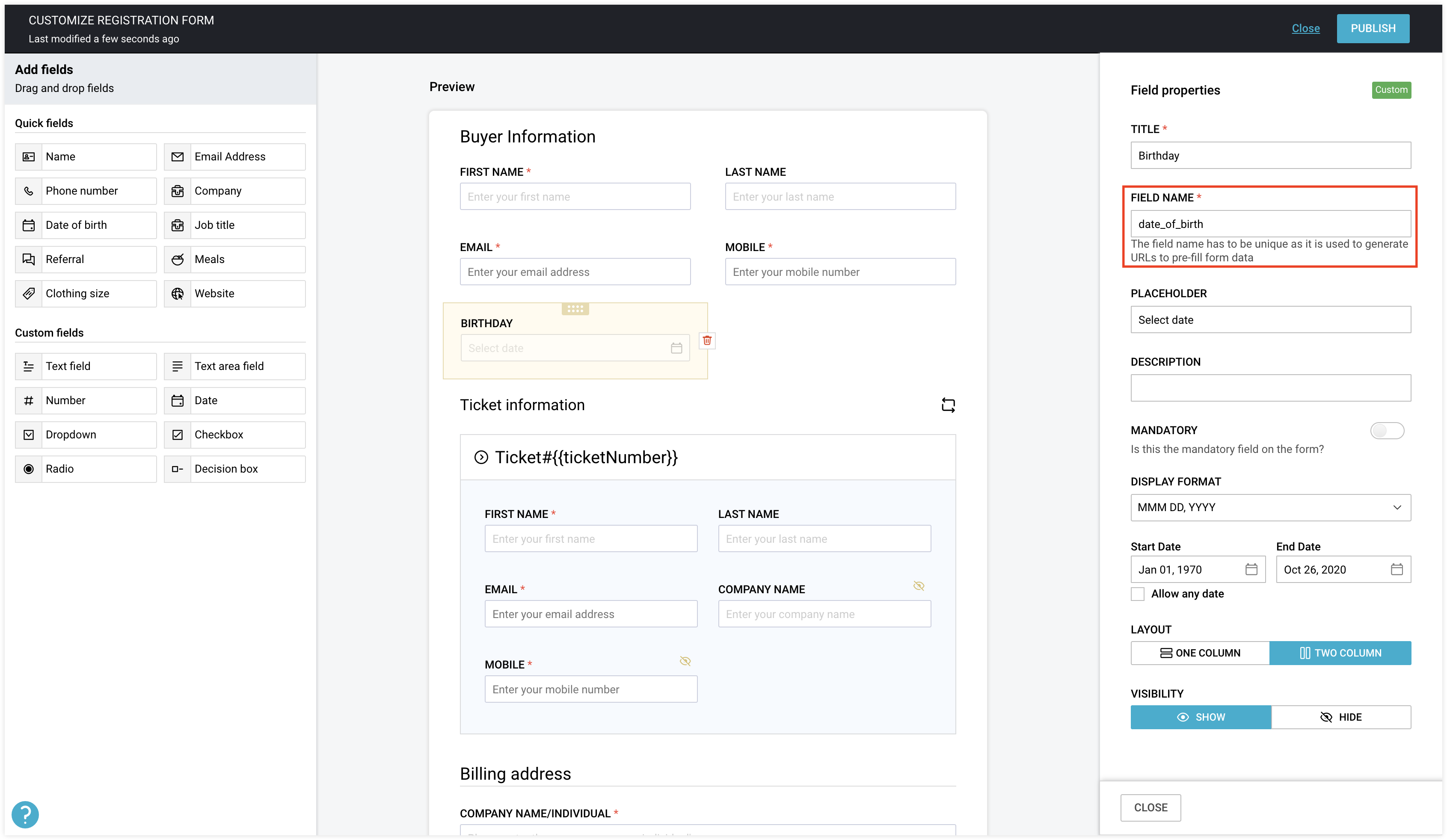 Click the Edit ticket form button.