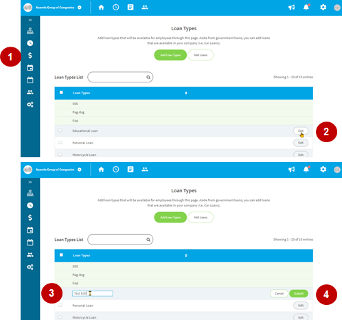 View, Edit and Delete Loan Types