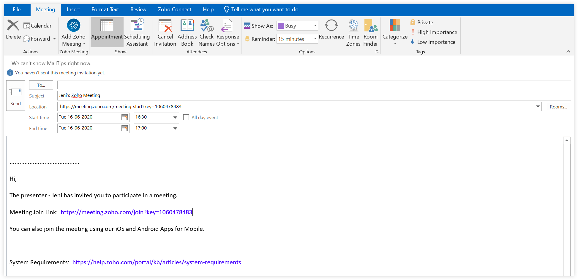 How to create a meeting from calendar