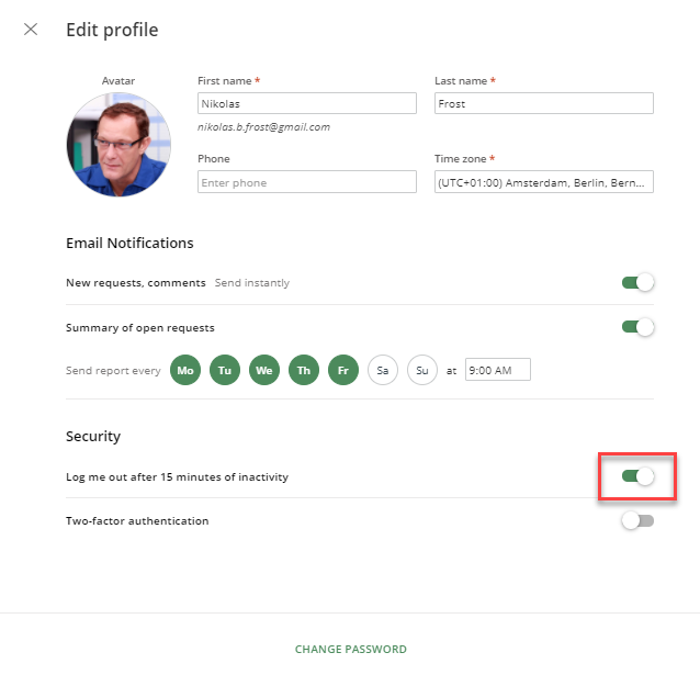 Logout on inactivity