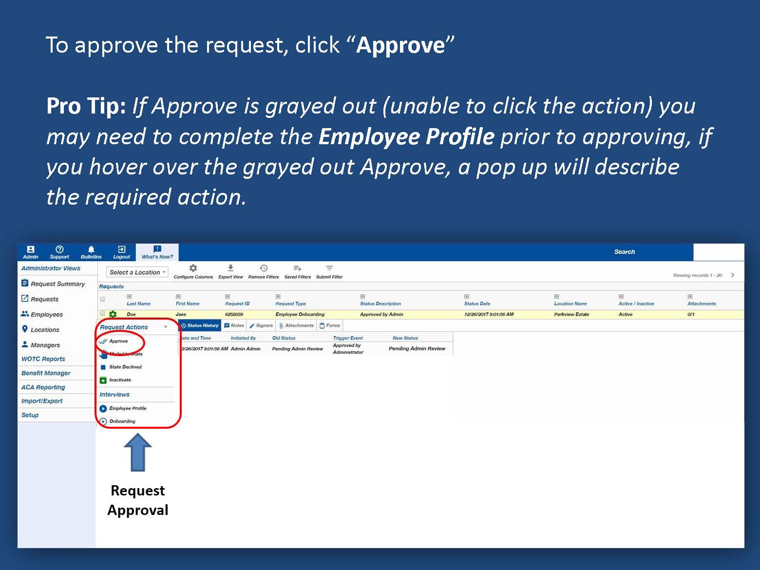 Admin Portal: Approving Employee Requests