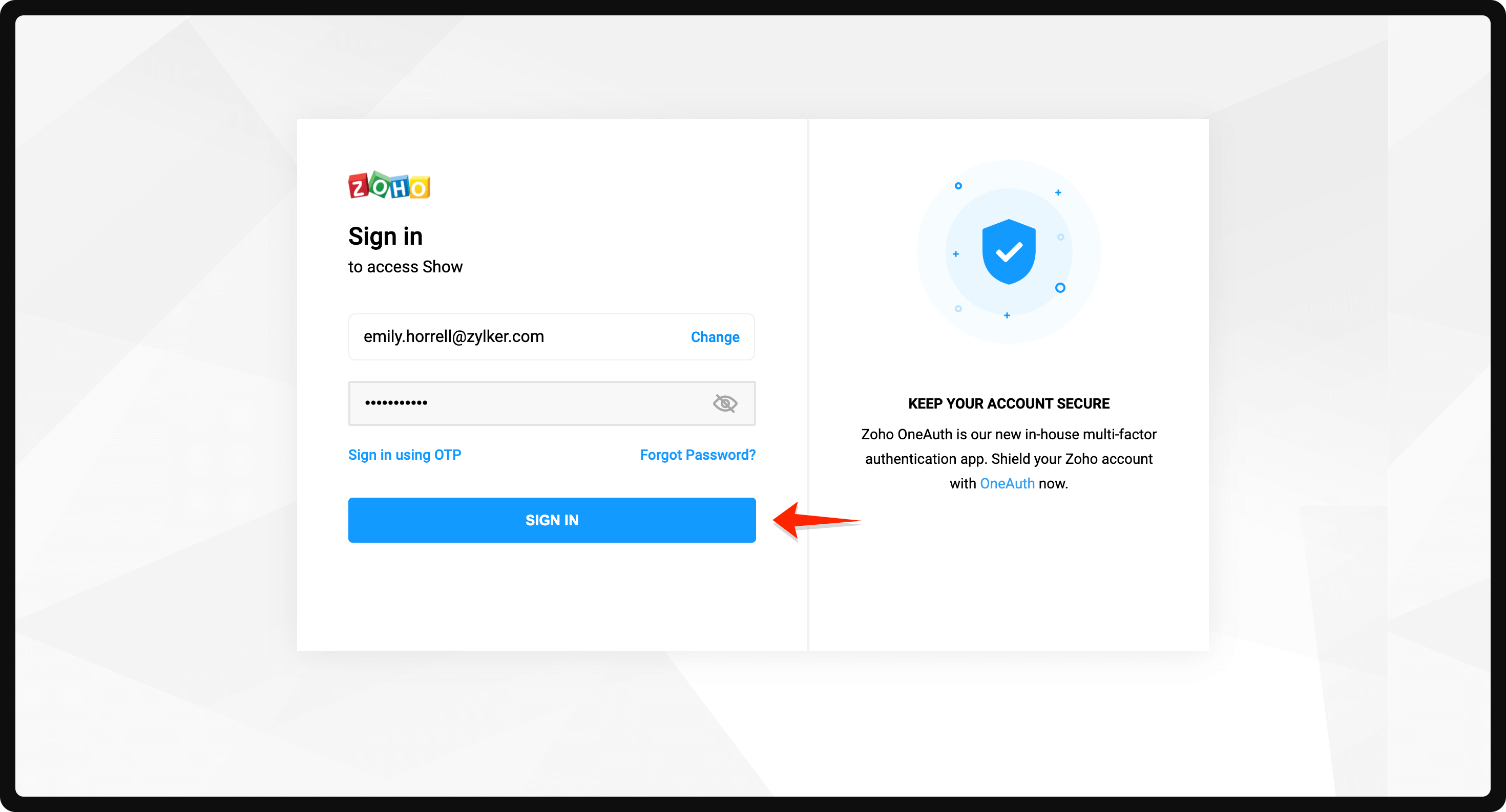 Sign up or sign in with Zoho Show
