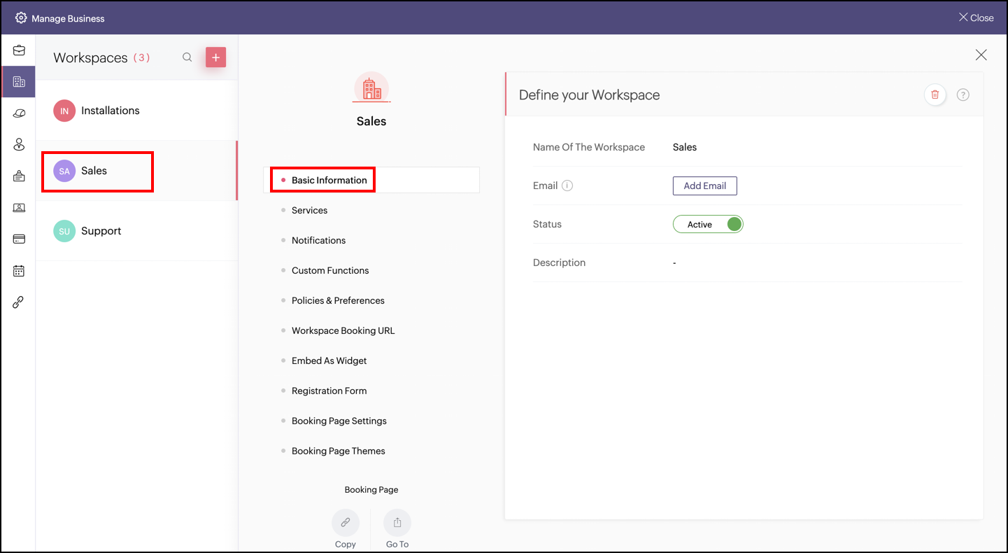Workspace Basic Information | Help - Zoho Bookings