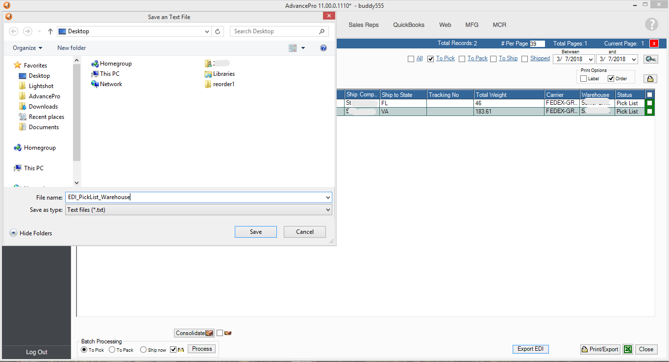 EDI Export: Advance Ship Notice