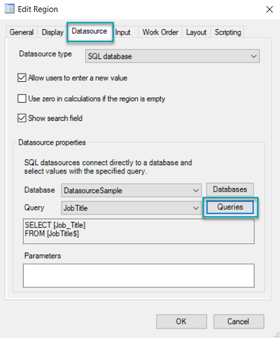 SQL Datasource Regions