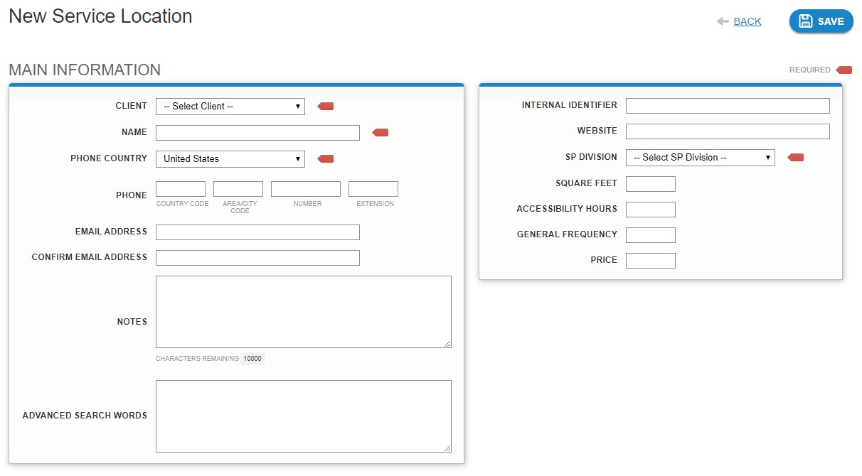 Create a Service Location Record
