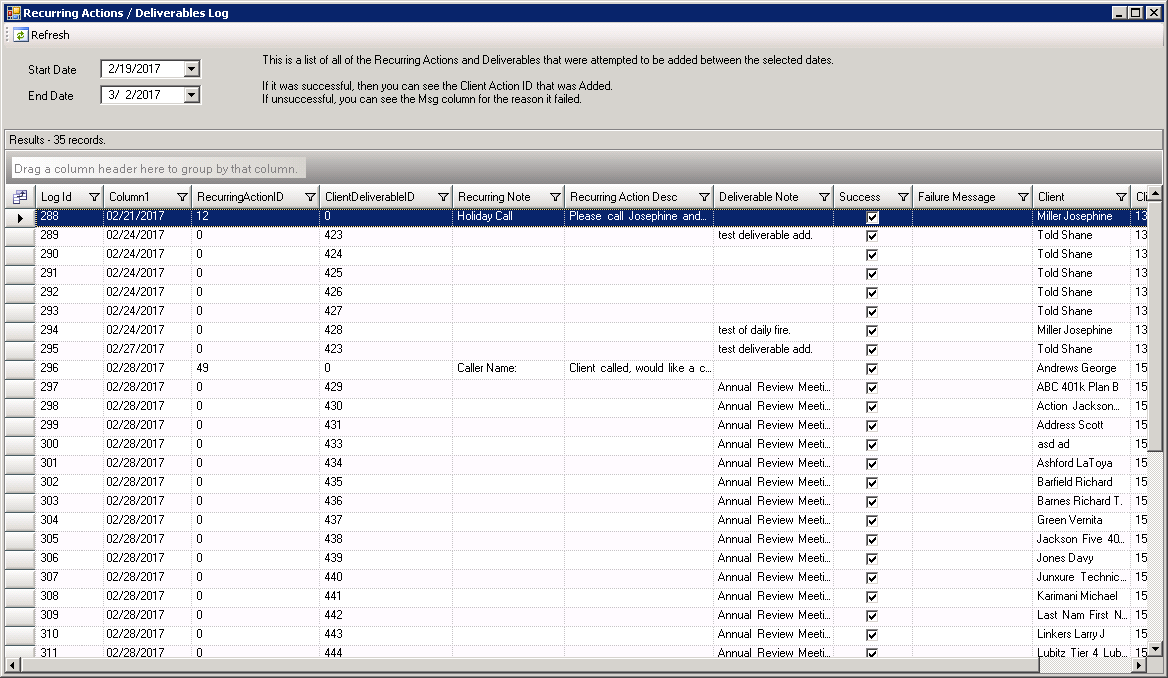 Data Cleanup/Correction: View Recurring Action Log