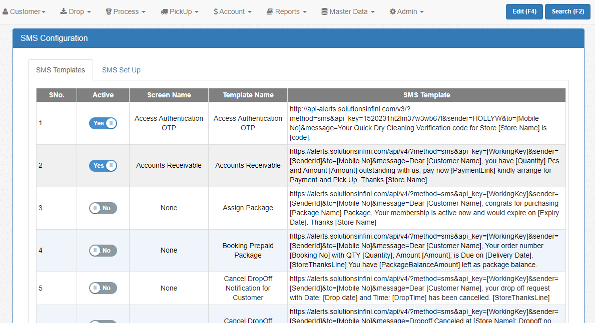 How to configure sms templates
