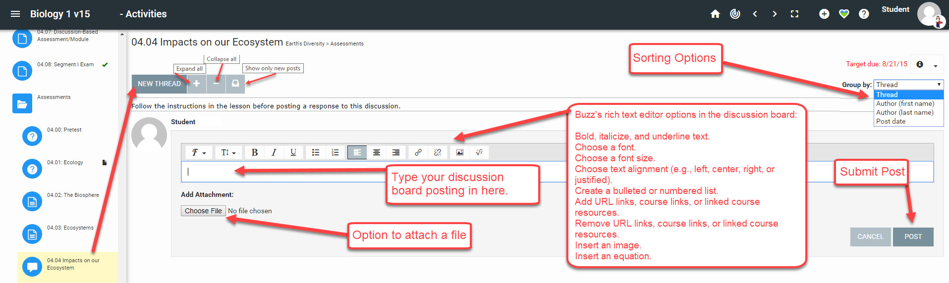 How to post to the discussion board in Buzz? (for Students)