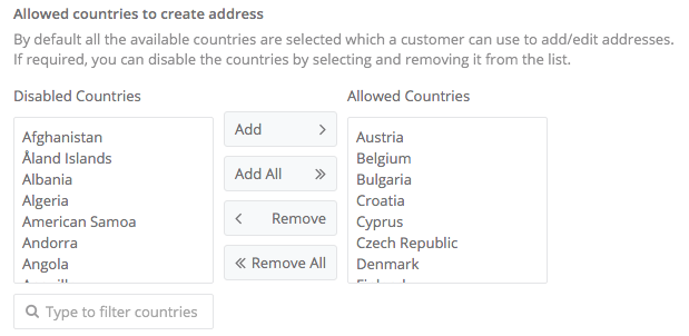 How to restrict billing and shipping addresses by country?