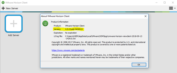 Check the version of VMware Horizon Client installed