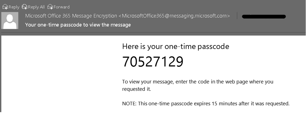 Accessing an Encrypted Email from O365 using One-Time Passcode