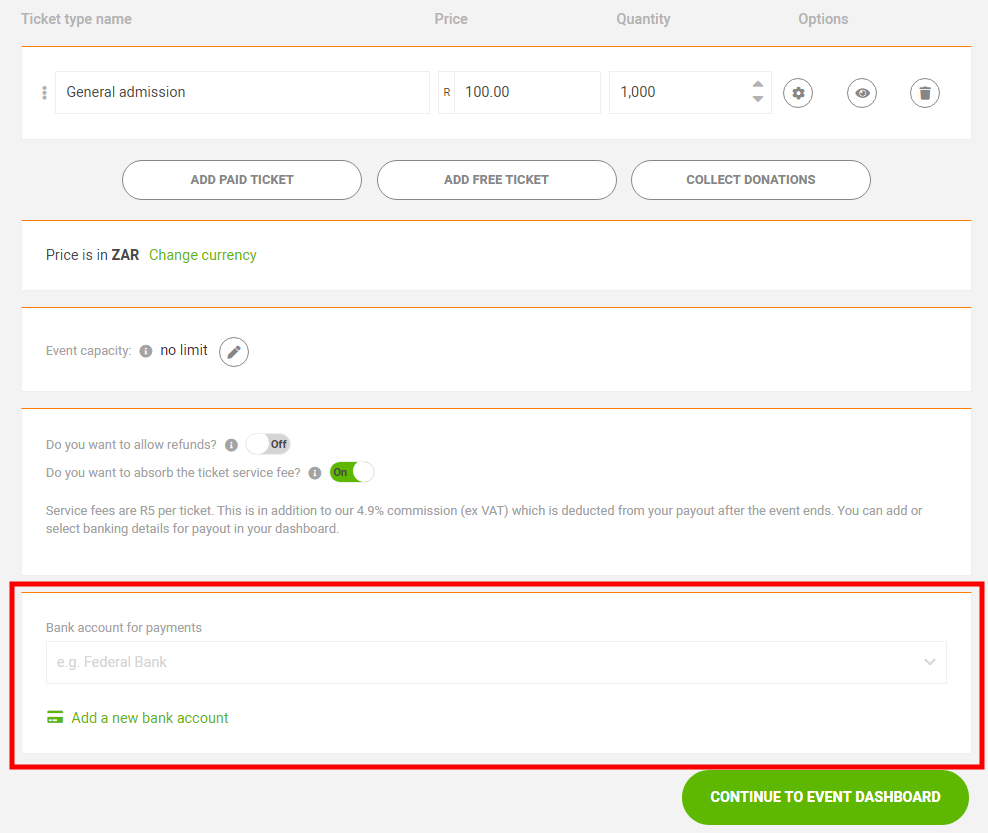 How to add banking details for your Quicket event payout