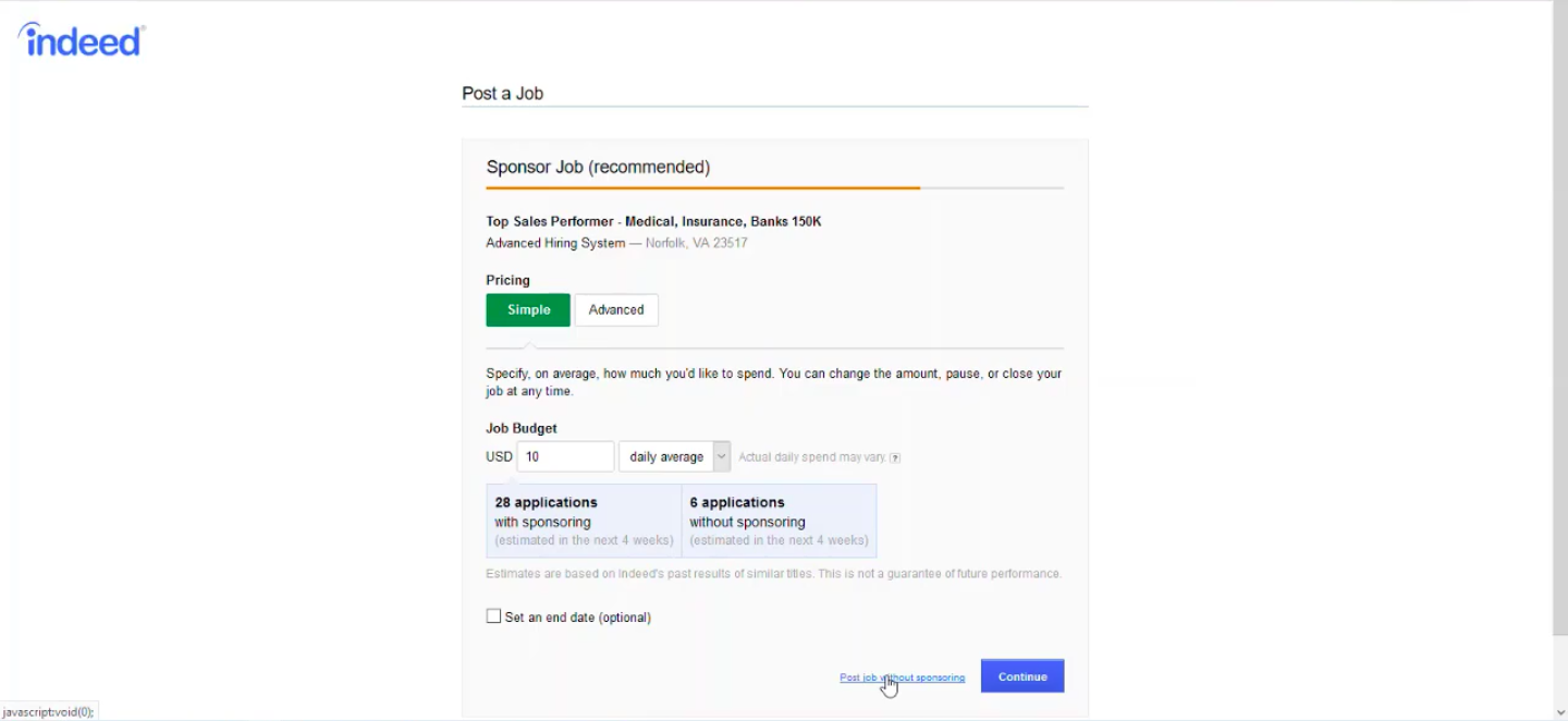 How to post the Ad on Indeed