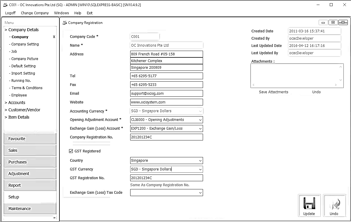Entering Company Information