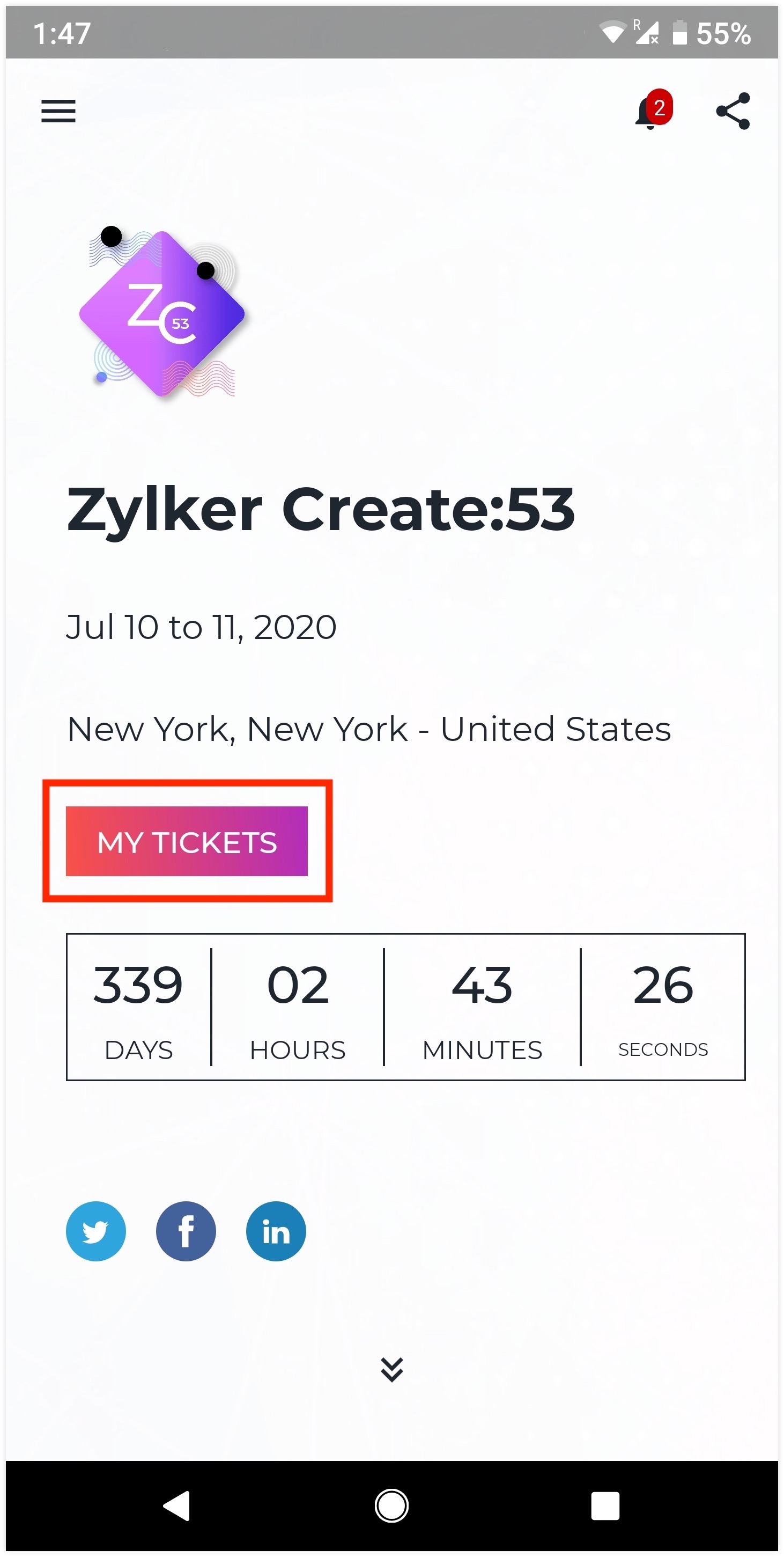 Viewing ticket details - Zoho Backstage for attendees