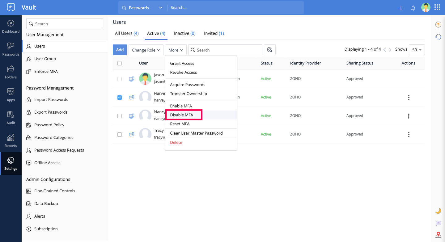 Enforce Multi Factor Authentication (MFA) | Zoho Vault