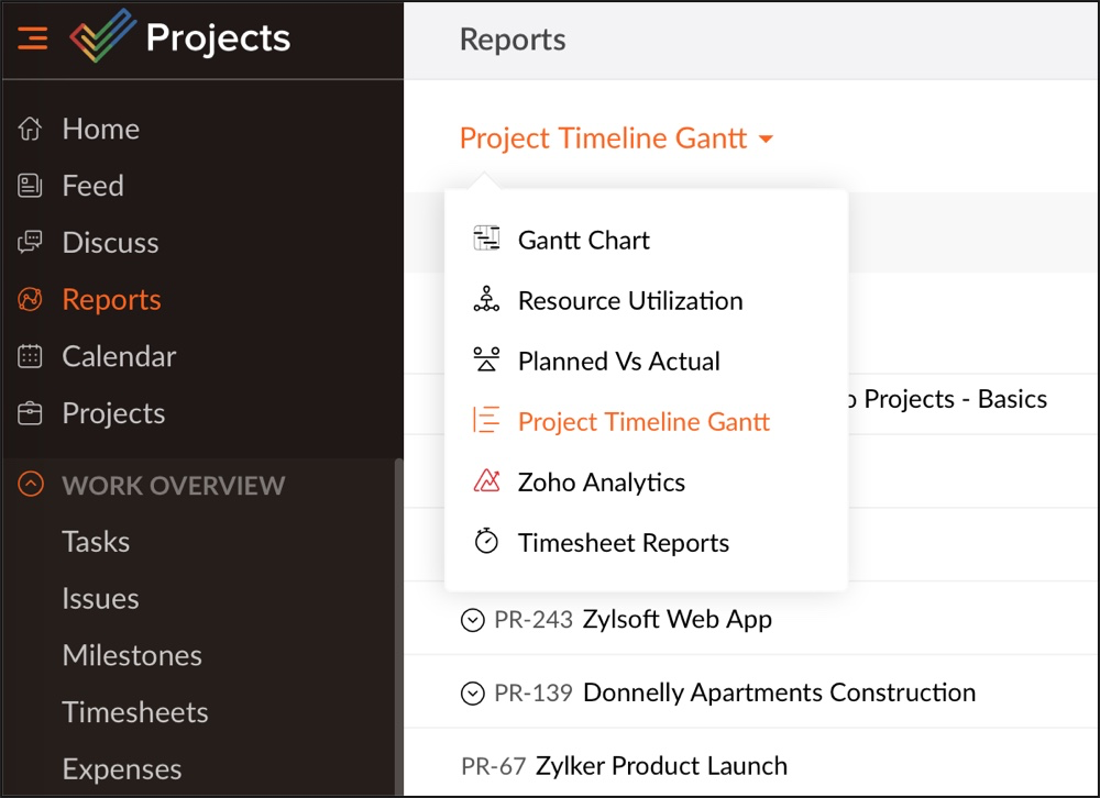 Project Timeline Gantt | Online Help | Zoho Projects