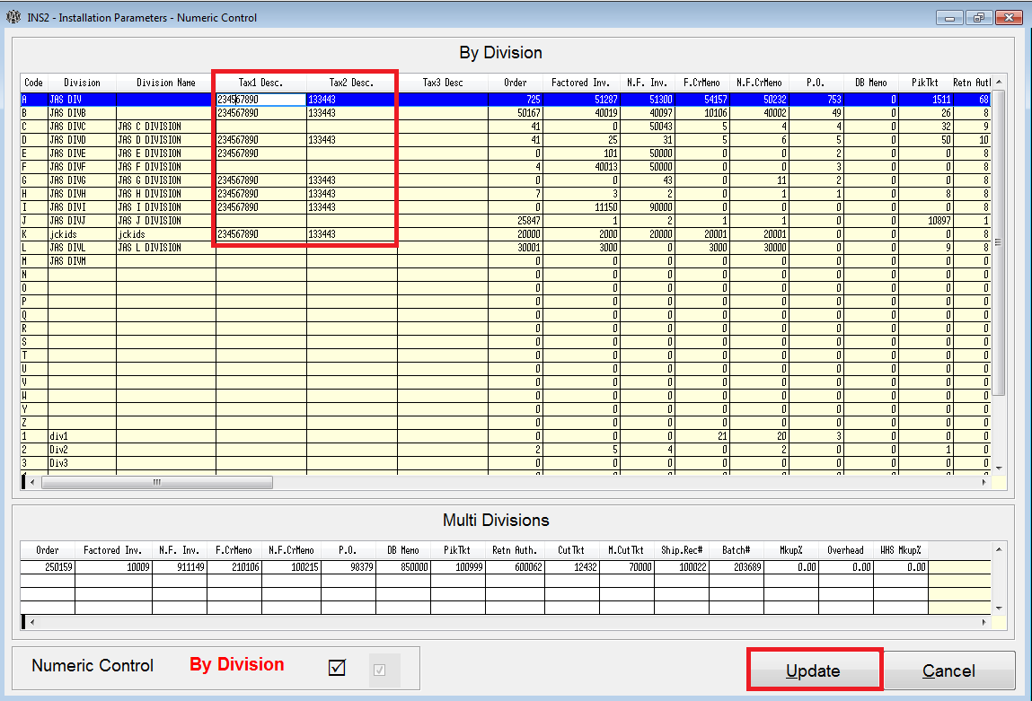Setting up Tax Numbers