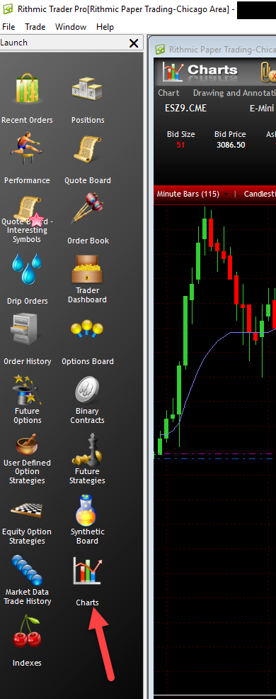 How do I open a chart in Rithmic Trader Pro?