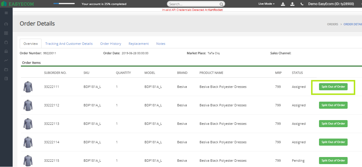Spliting Orders Manually