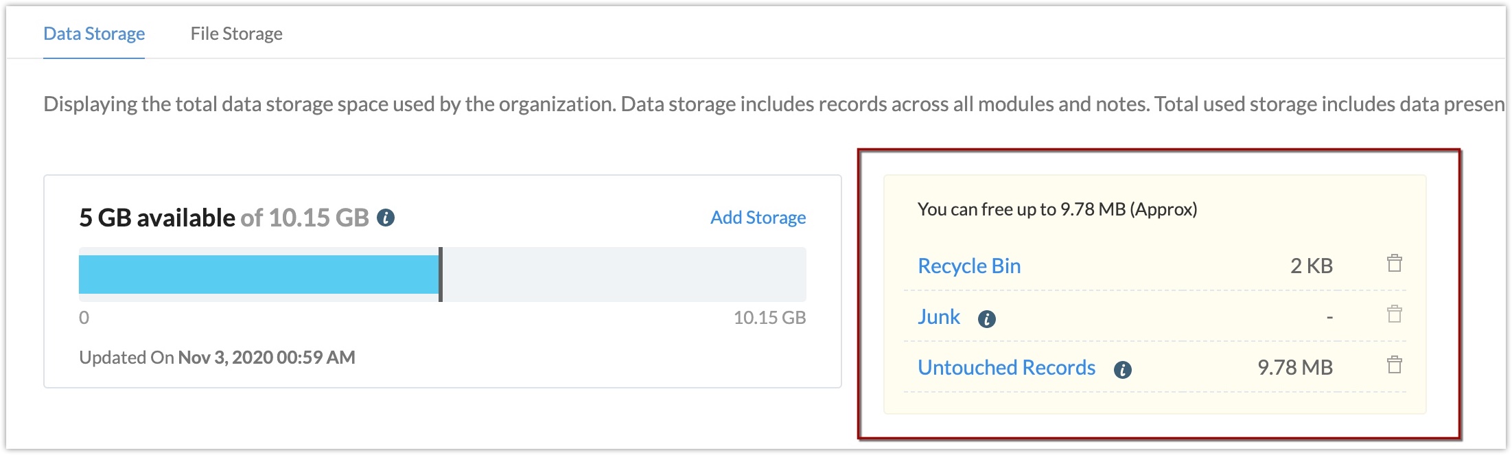 Manage Data Storage Space | Zoho CRM - Help