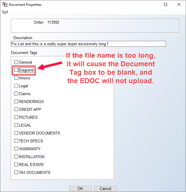 Problem Uploading EDOCS - File Name