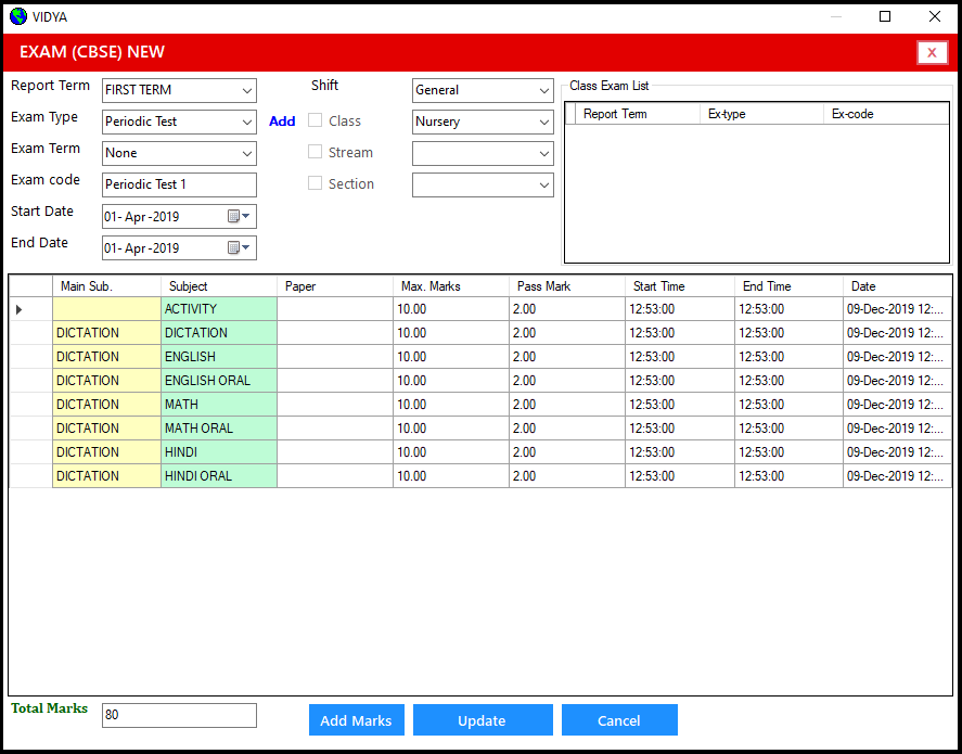 Modify Exam details in Exam (CBSE)