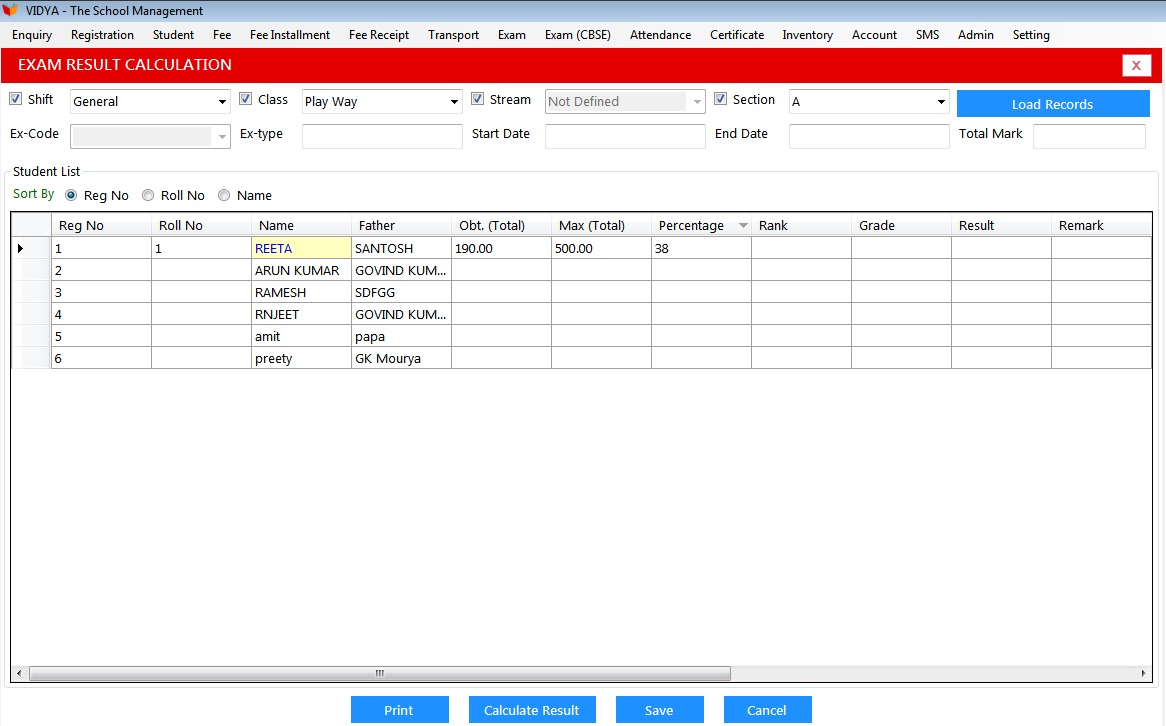 Result Calculation In Exam