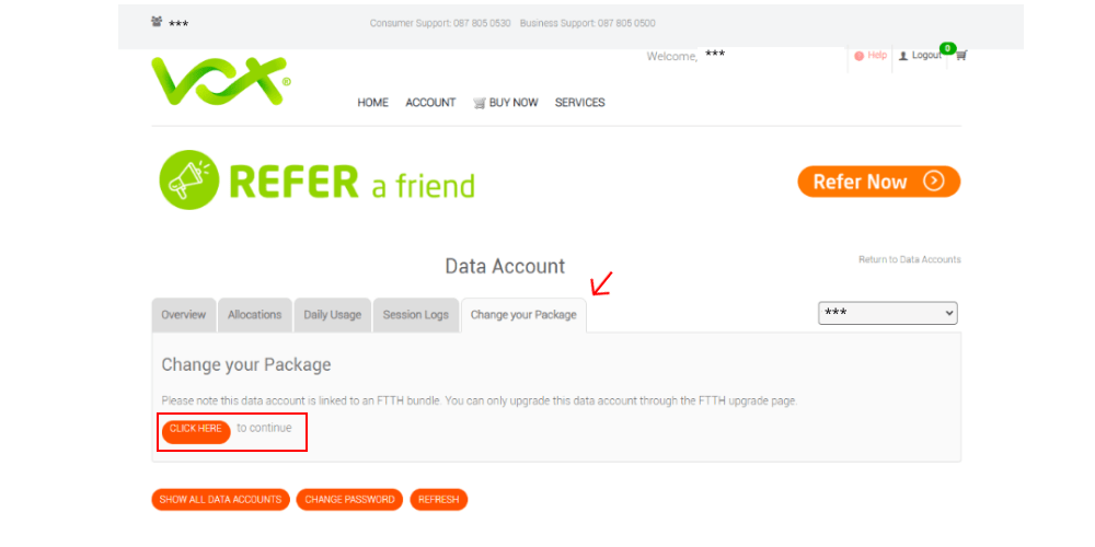 How to view your Vox data usage.