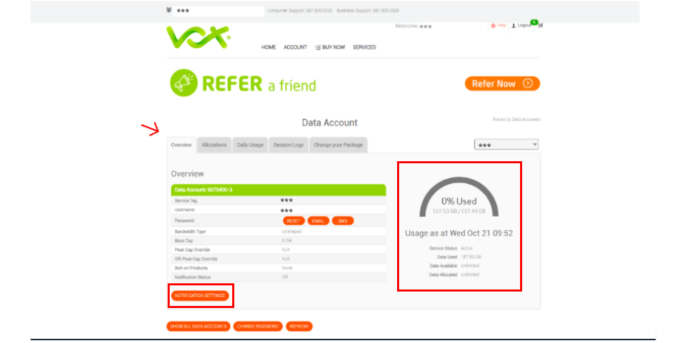 How to view your Vox data usage.