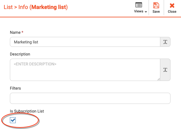 How do I create a subscription list for my marketing campaigns?