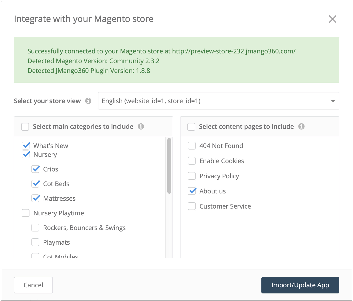 Magento integration settings