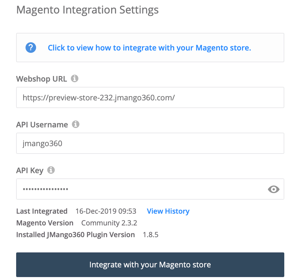 Magento integration settings