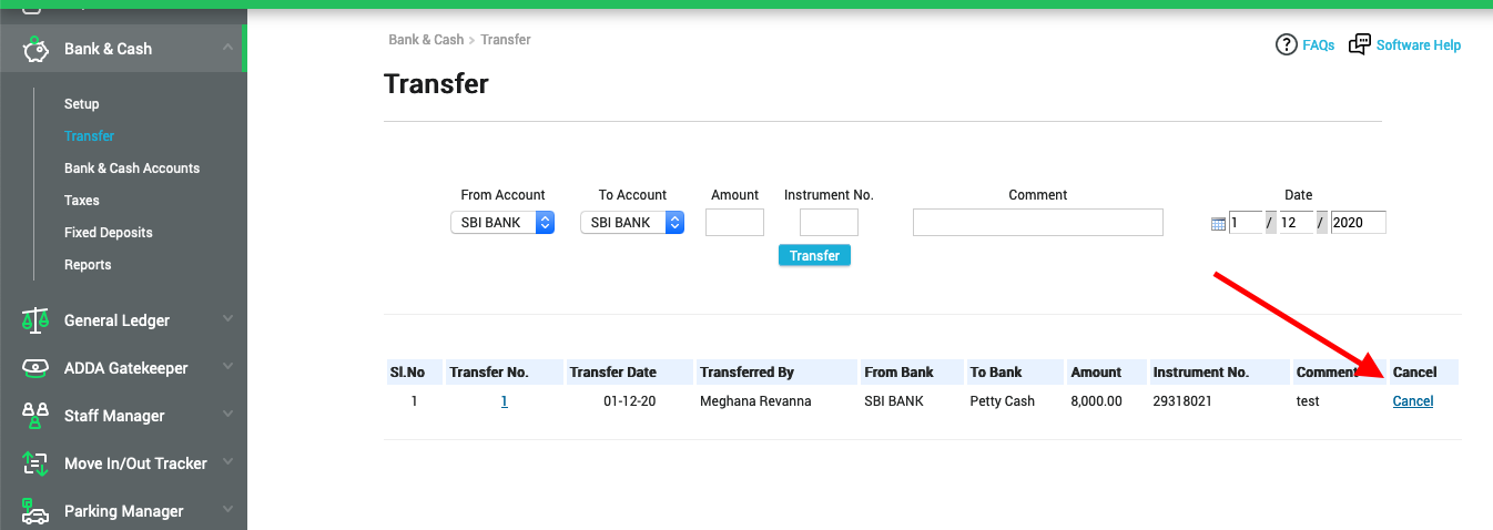 How can we reverse transfer (contra) entry?