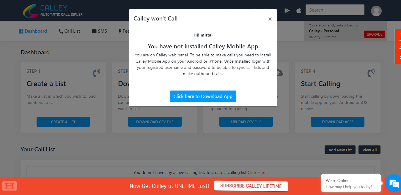 How do i create a free automatic call dialer account using Calley?