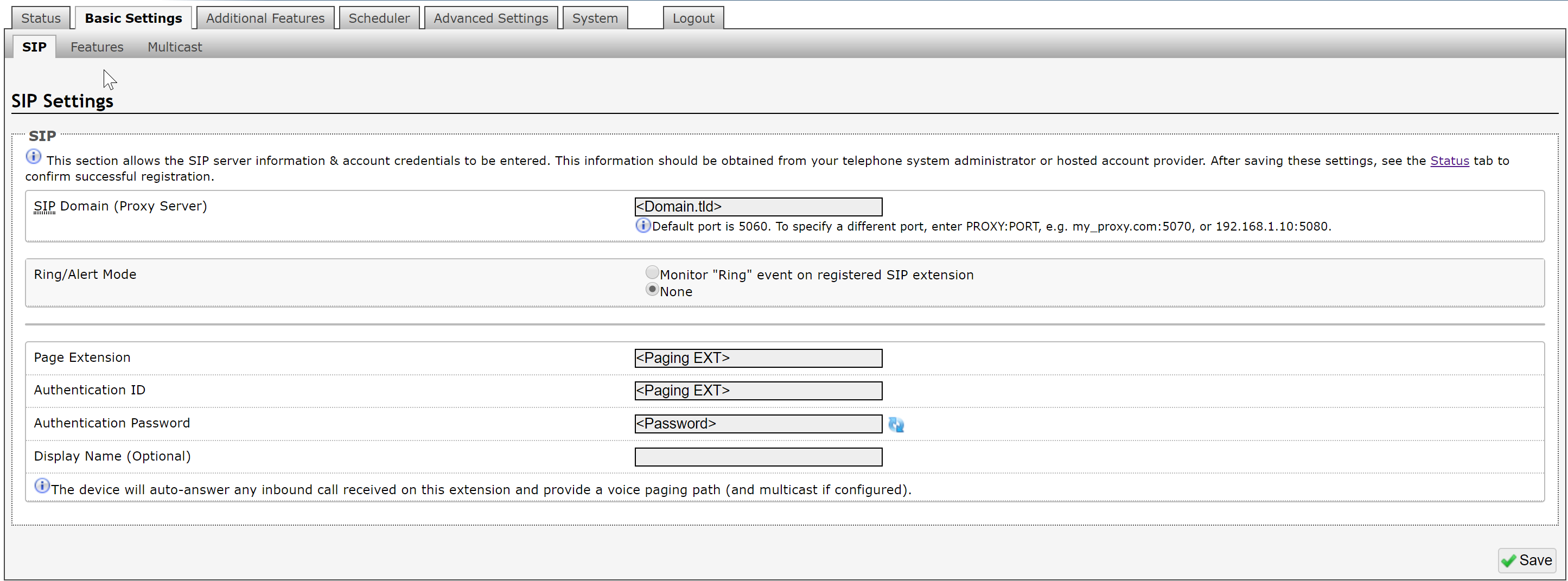 Registering an Algo 8301 to a paging user extension – Support