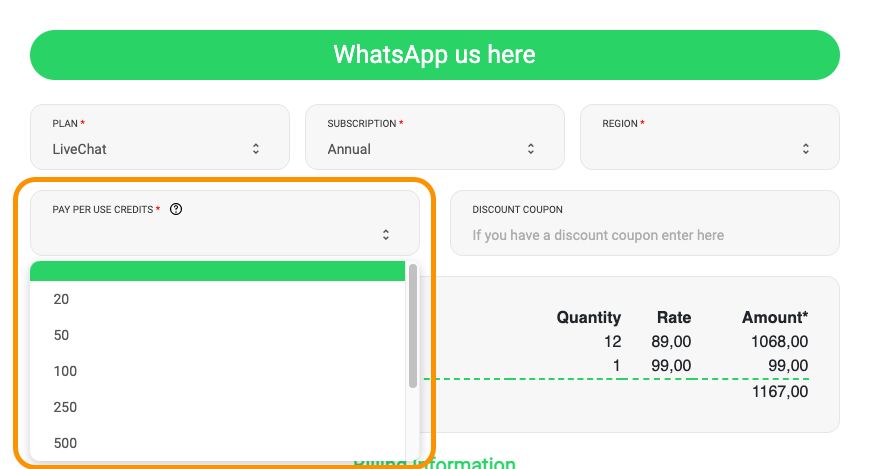 What are the pay as use credits?