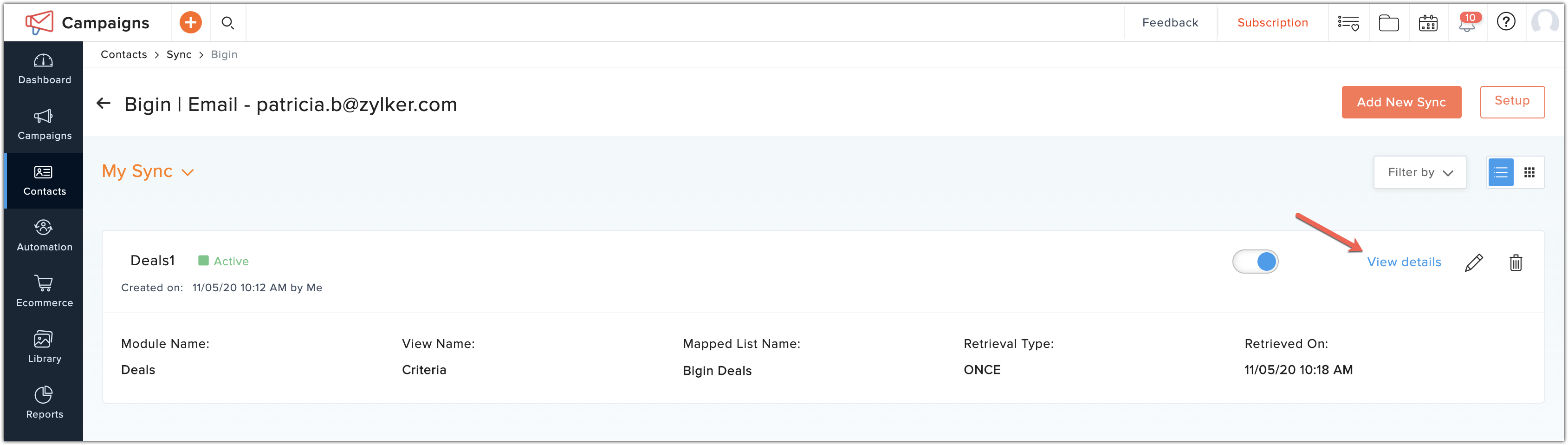 You can edit the set field mapping in a sync detail view. Go to Active Syncs page and click View ...