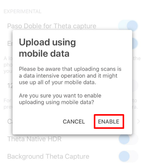 Enabling upload over Mobile Data