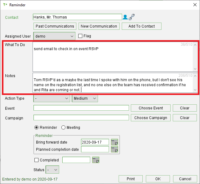 Entering a Basic Reminder or Meeting