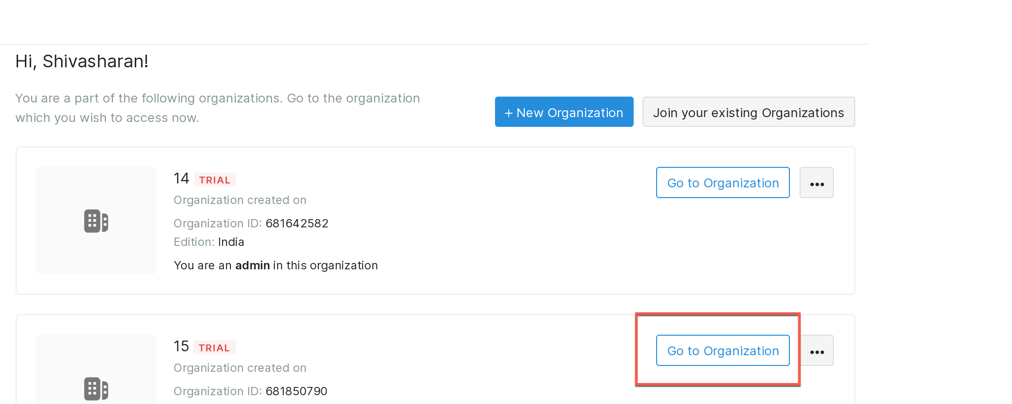To request access to an organization you're not an admin of, click Join ...